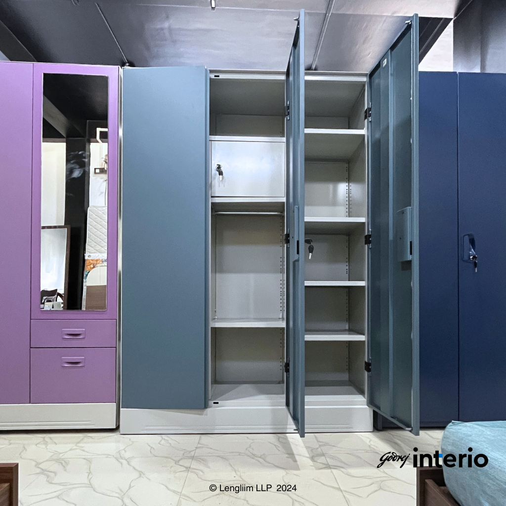 Godrej Interio Slimline 3 Door Steel Almirah (Locker, Stormy Weather ...