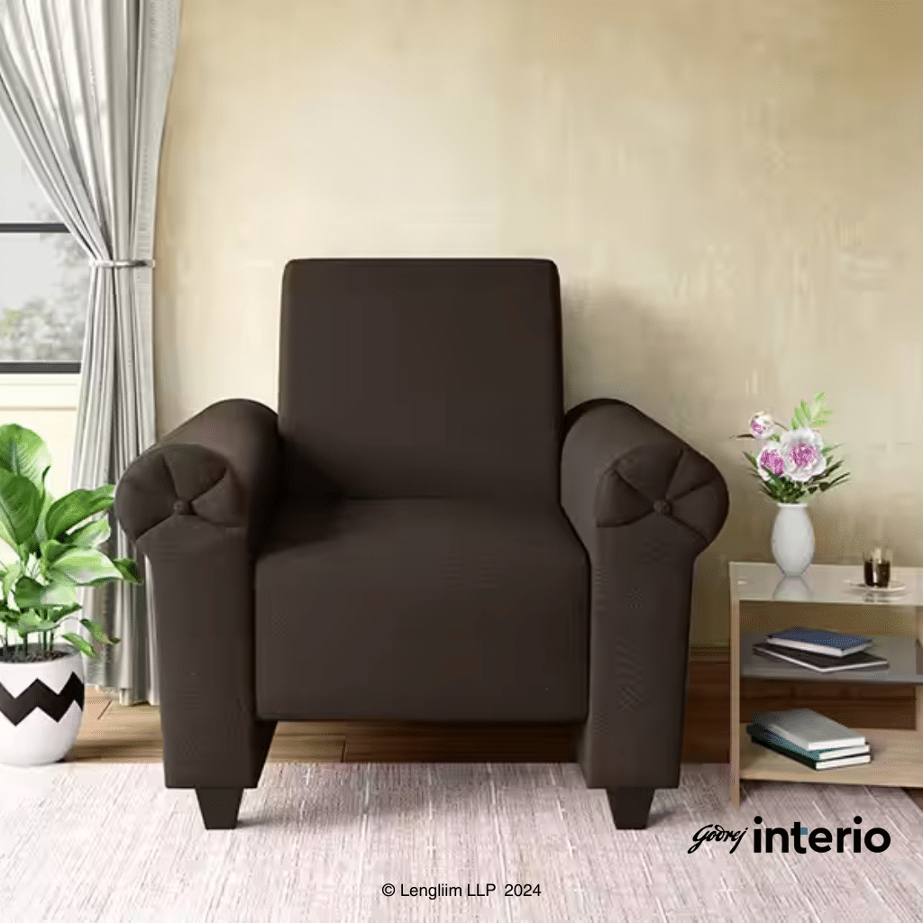 Godrej Interio Supreme Advance 1 Seater Fabric Sofa (Dark Brown) - Lengliim