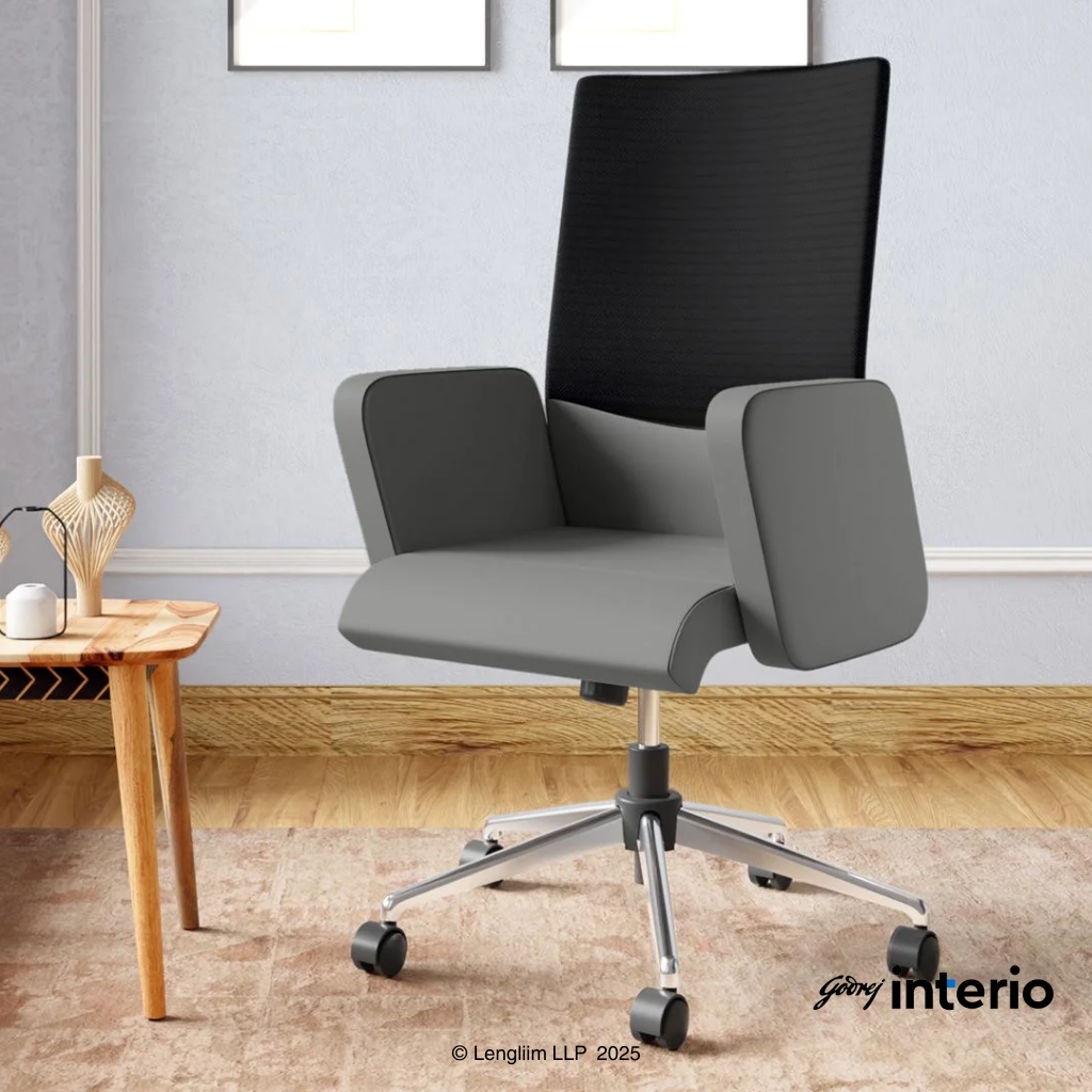 Godrej Interio Aircon Mid Back Leatherette Ergonomic Office Chair (Ash ...